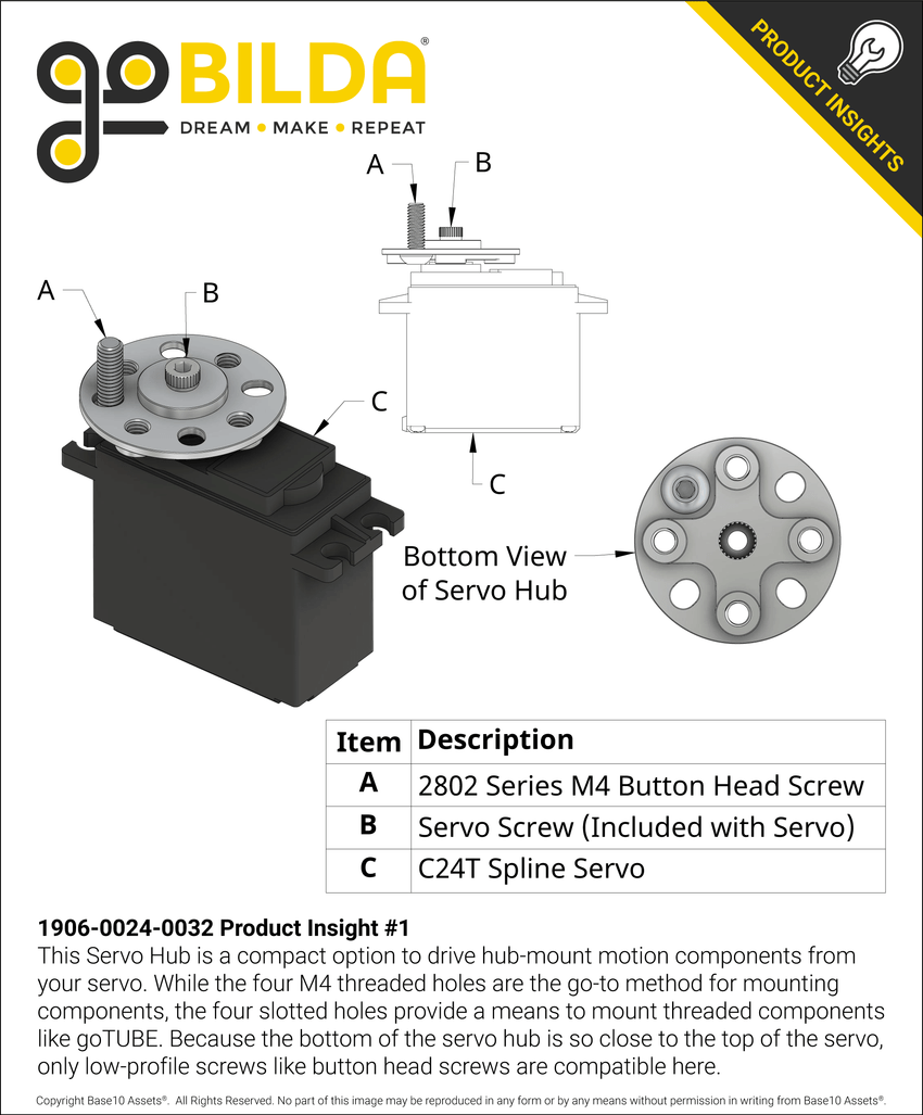 1906 Series Low Profile Servo Hub 24 Tooth Spline 32mm Diameter